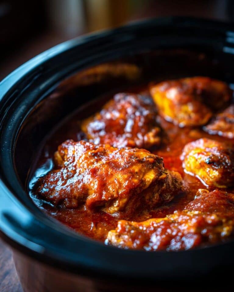 Dredge chicken in flour, add to slow cooker. 4 simple ingredients later ...